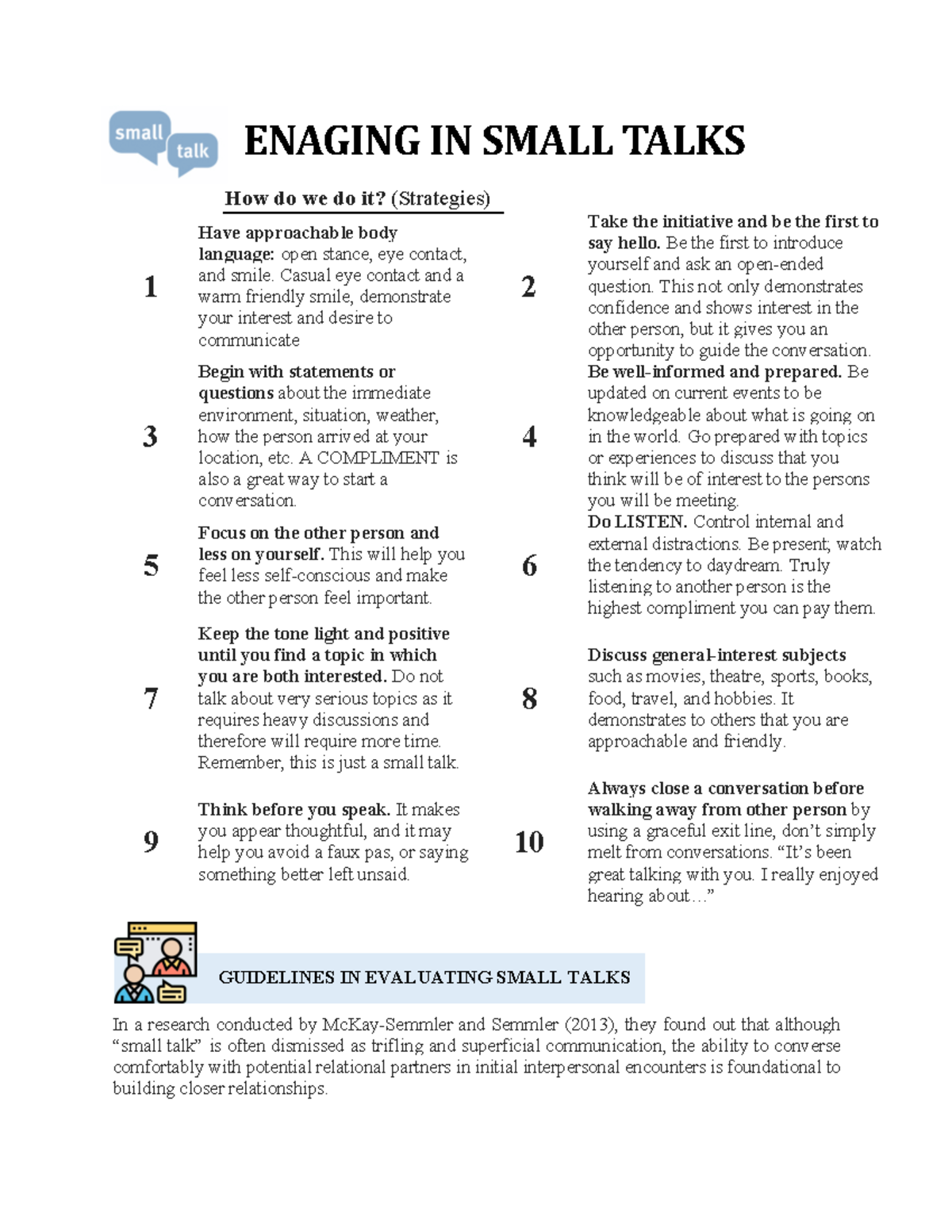 Enaging IN Small Talks-1 - ENAGING IN SMALL TALKS How do we do it ...