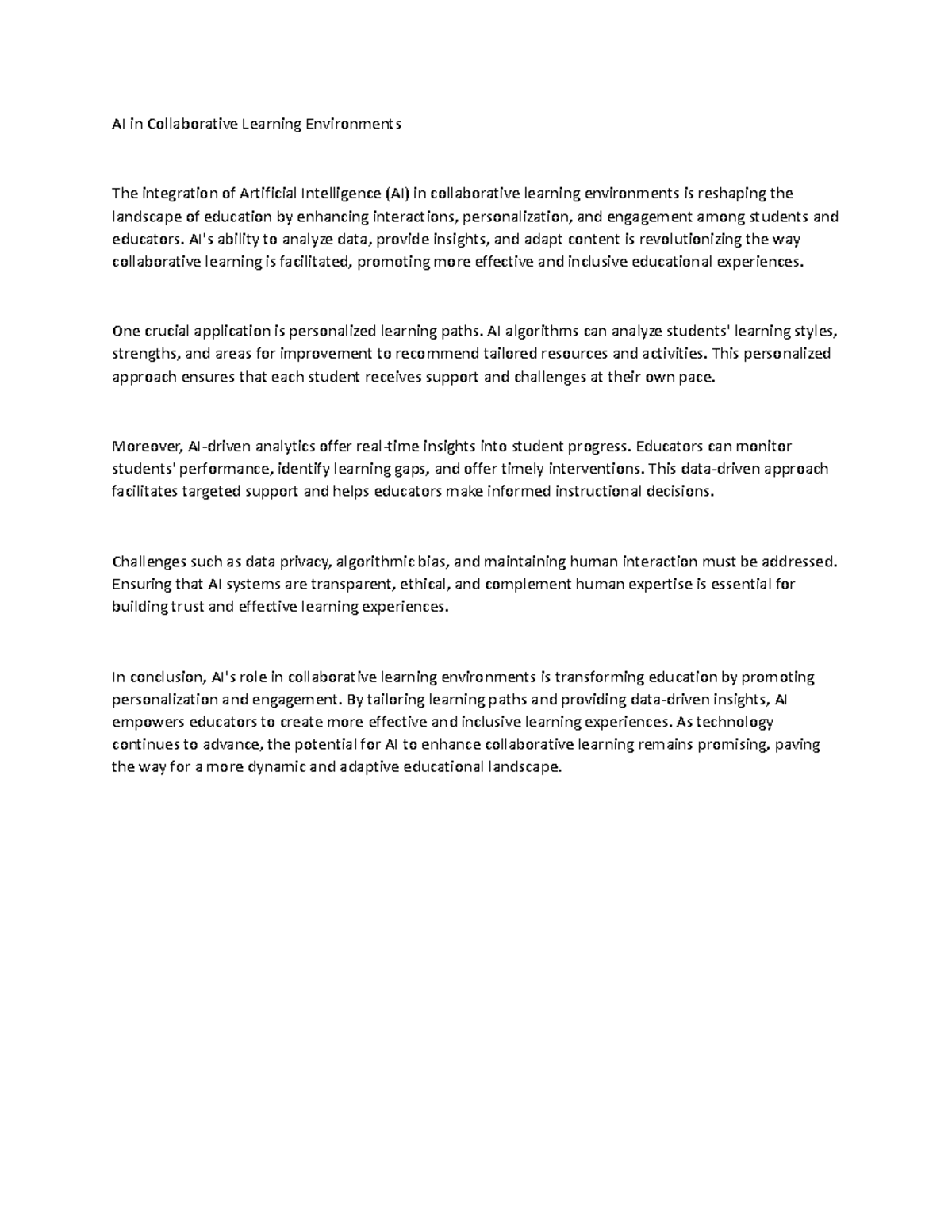 AI in Collaborative Learning Environments - AI's ability to analyze ...