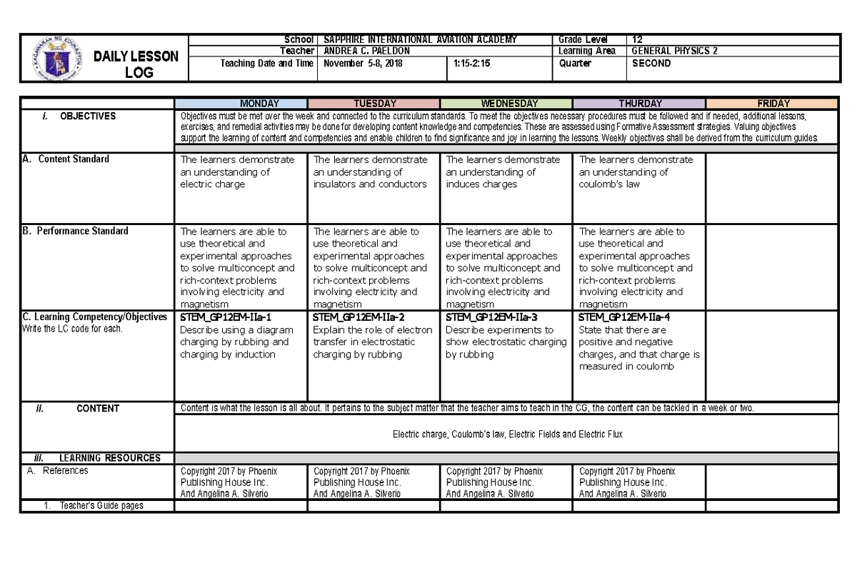 Dll new physics 2 - sana hindi makatulong - DAILY LESSON LOG School ...