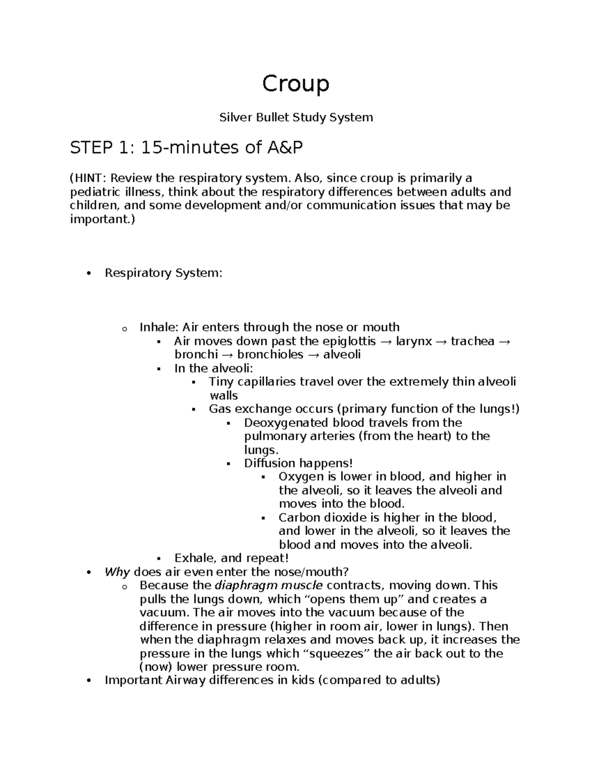 Croup - Croup Silver Bullet Study System STEP 1: 15-minutes of A&P ...