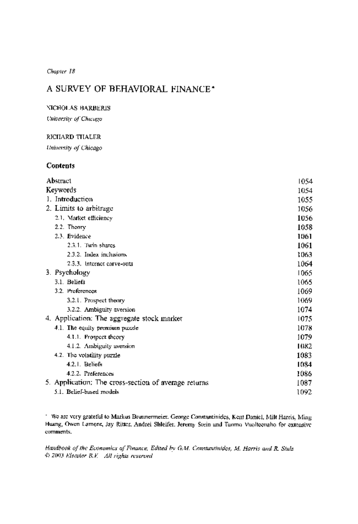 A Survey OF Behavioral Finance - Chapter 18 A SURVEY OF BEHAVIORAL ...
