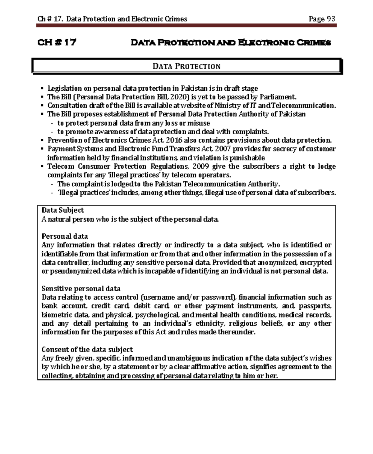 Chapter # 17 - Notes - CH # 1 7 Data Protection and Electronic Crimes ...