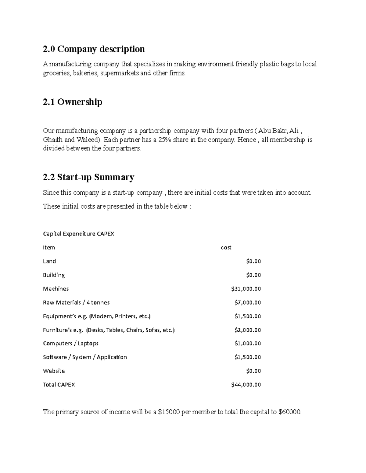 Innovation - details and notes - 2 Company description A manufacturing ...