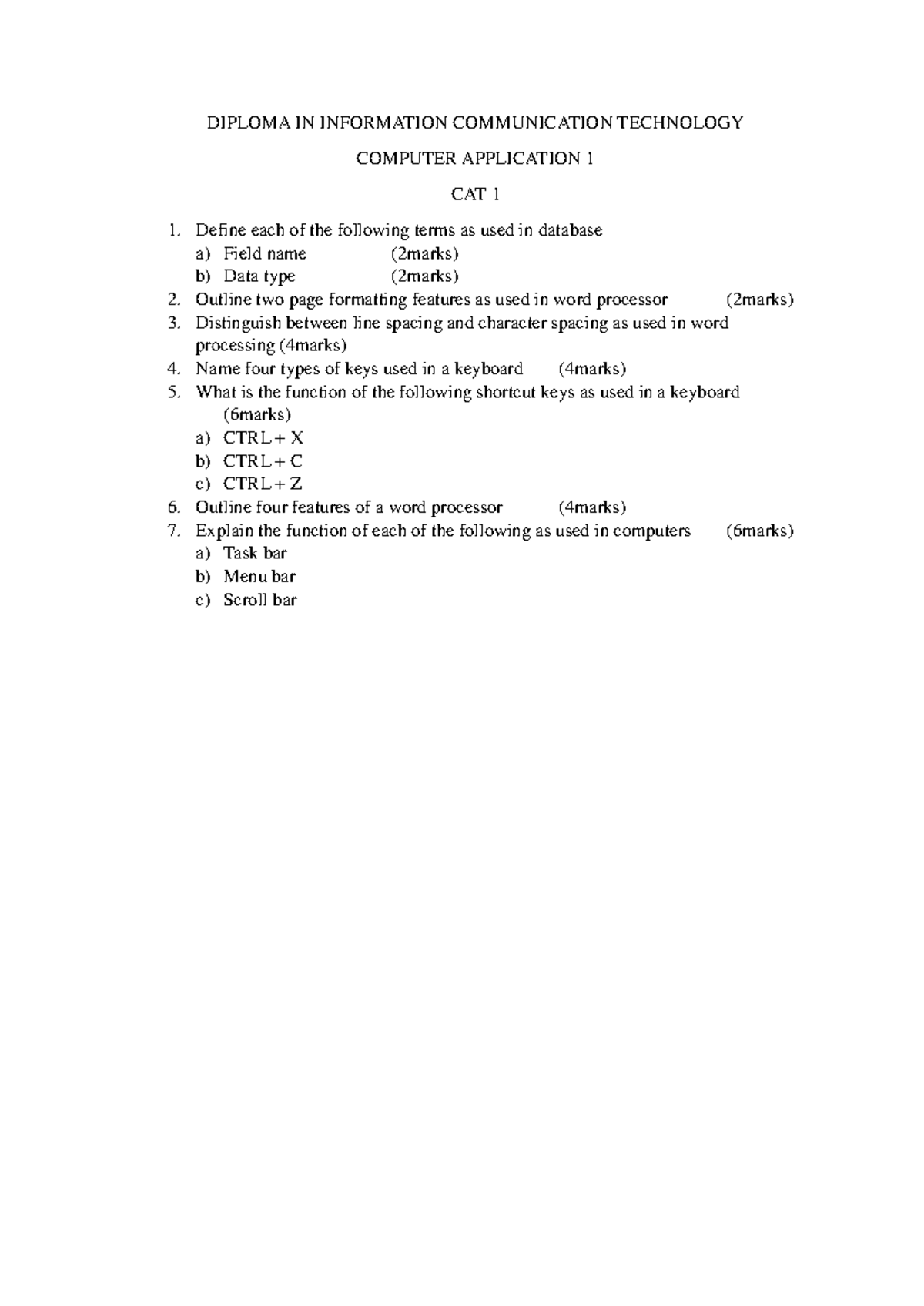 Computer Application 1 - DIPLOMA IN INFORMATION COMMUNICATION TECHNOLOGY COMPUTER APPLICATION 1 ...