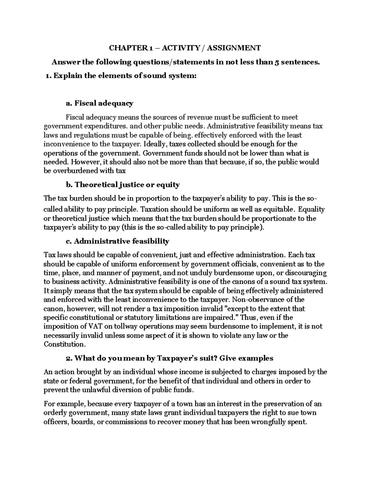 Taxation Chapter 1 Income Taxation - CHAPTER 1 – ACTIVITY / ASSIGNMENT ...