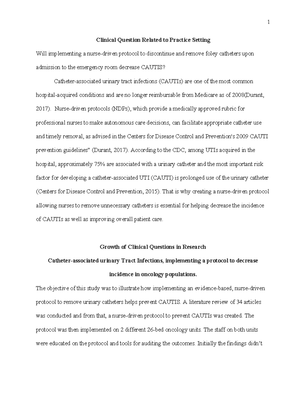 Comprehensive Healthcare Change Proposal - Clinical Question Related to ...