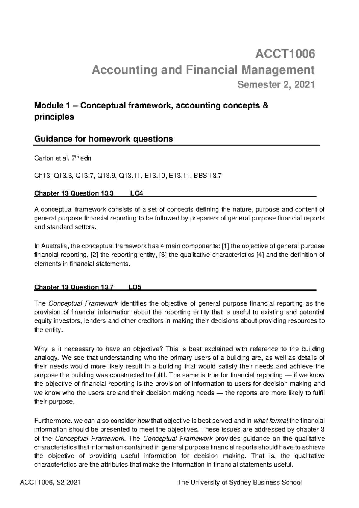 ACCT1006 Module 1 homework questions guidance 8 August 2021 - ACCT Accounting and Financial ...
