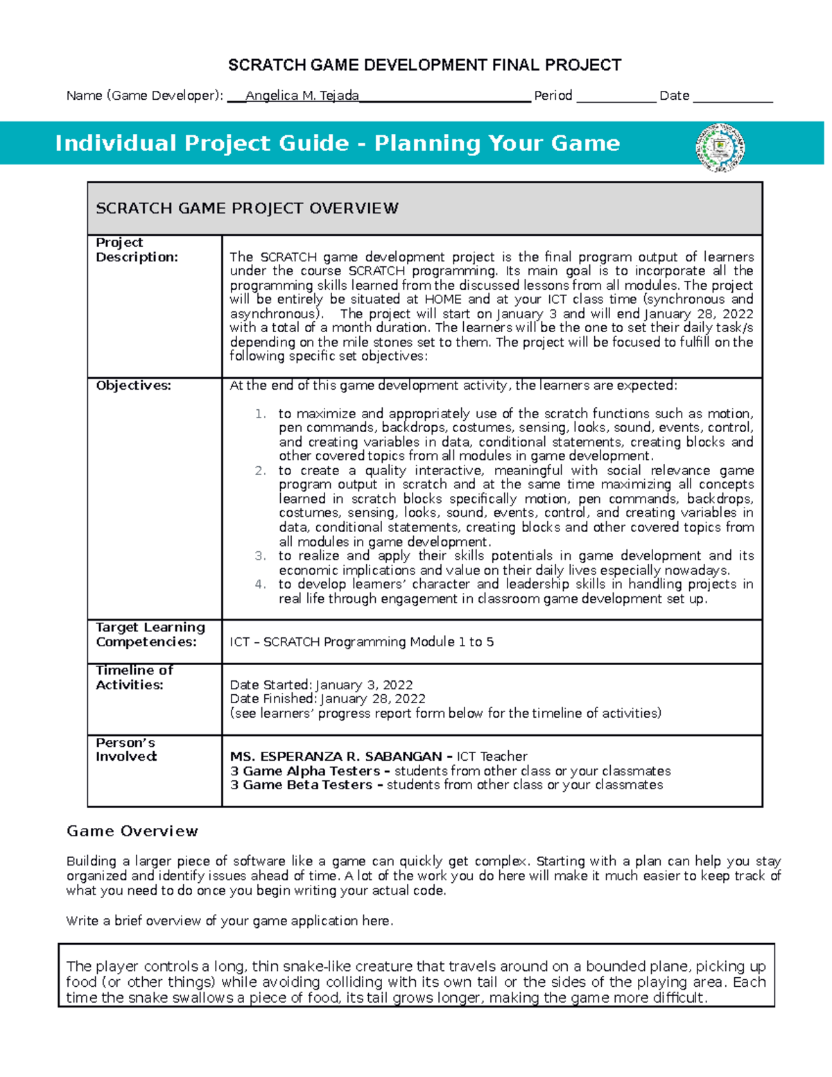Individual Project Guide - Planning Your Platform Game (3) (Repaired ...