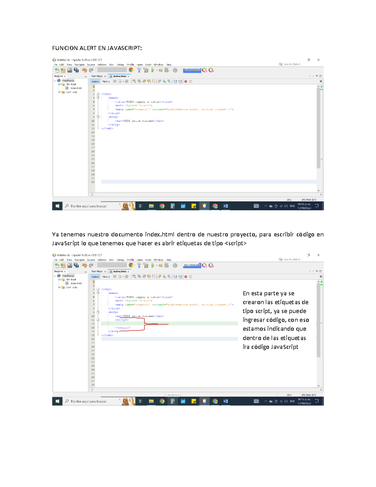 Funcion alert Java Script - FUNCION ALERT EN JAVASCRIPT: Ya tenemos nuestro documento index ...