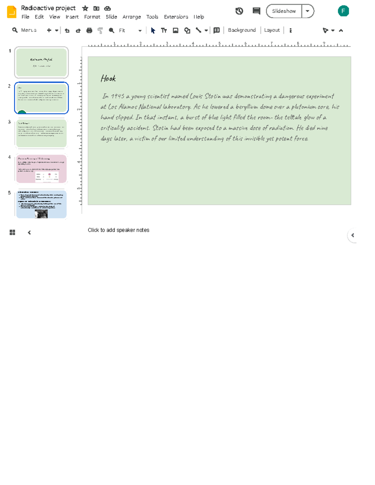 Radioactive project - Google Slides - Radioactive project File Edit View Insert Format Slide ...