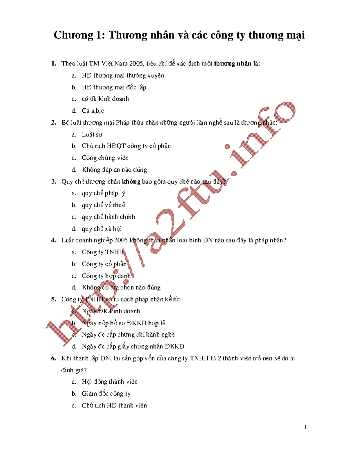 Chuong 1 - bo ich - Ch ng 1: Th ng nhân và các công ty th ng m i Theo lu t TM Vi t Nam 2005 ...