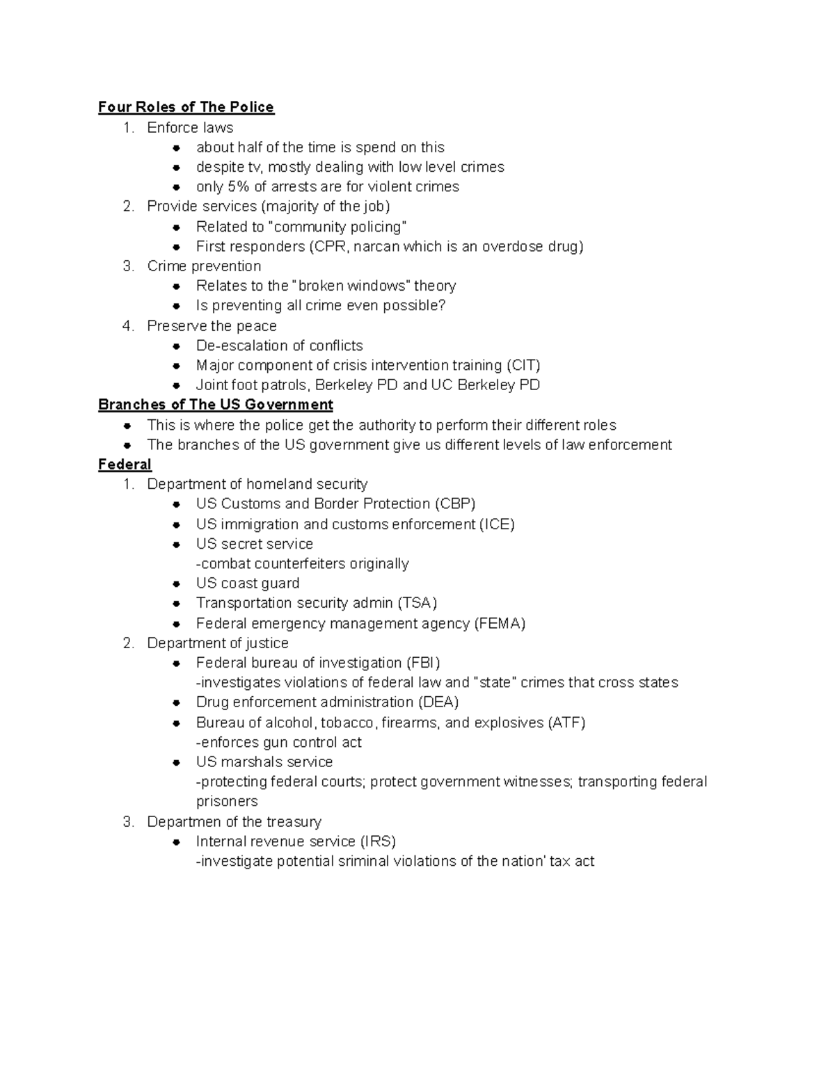 Chapter 4 - Policing - Criminal Justice 1130 taught by Professor ...