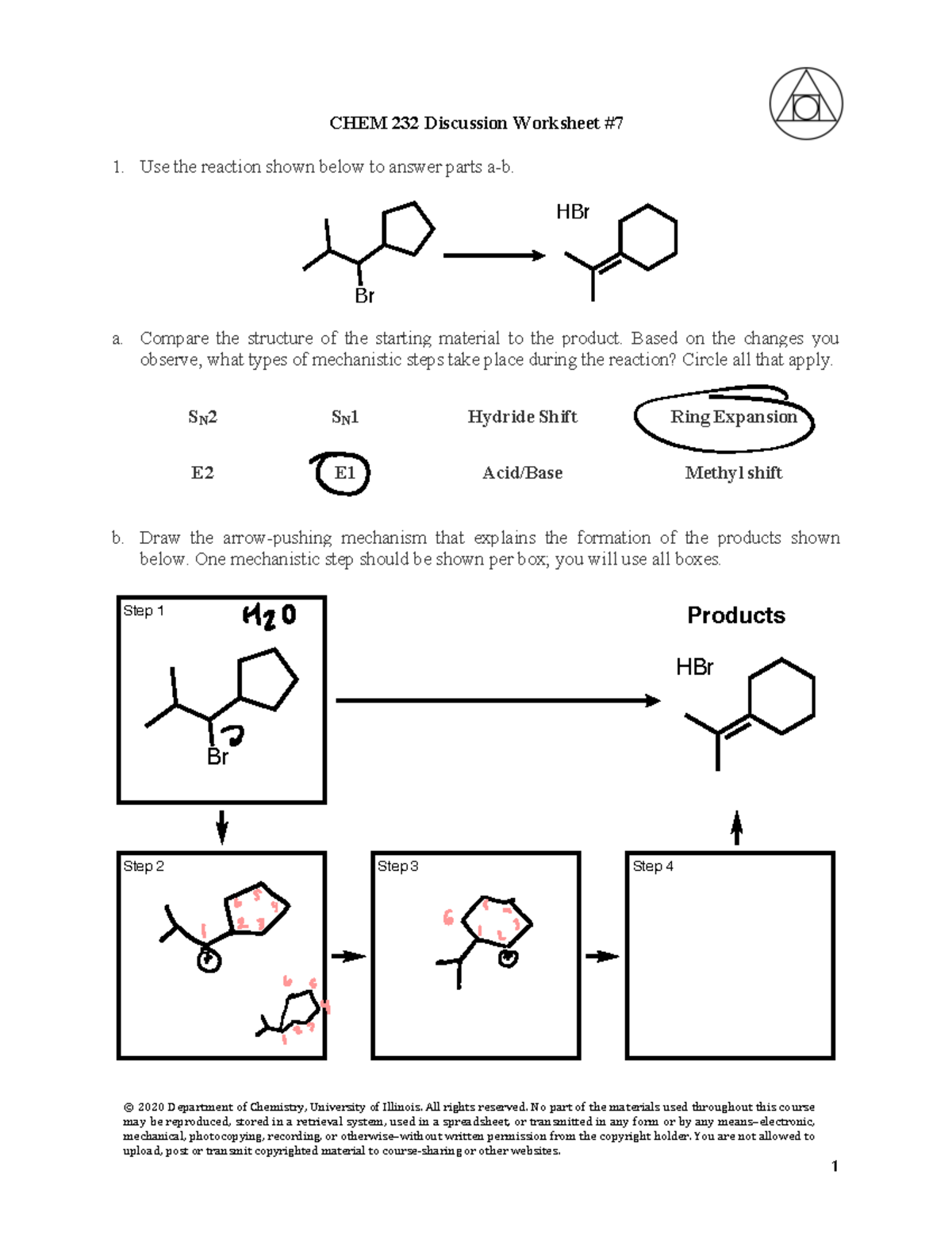Disc-Workhsheet-7 - discussion - 1 CHEM 232 Discussion Worksheet # Use ...