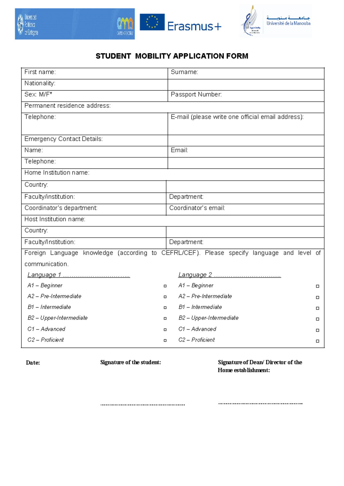 Application form student-cartagena - STUDENT MOBILITY APPLICATION FORM ...