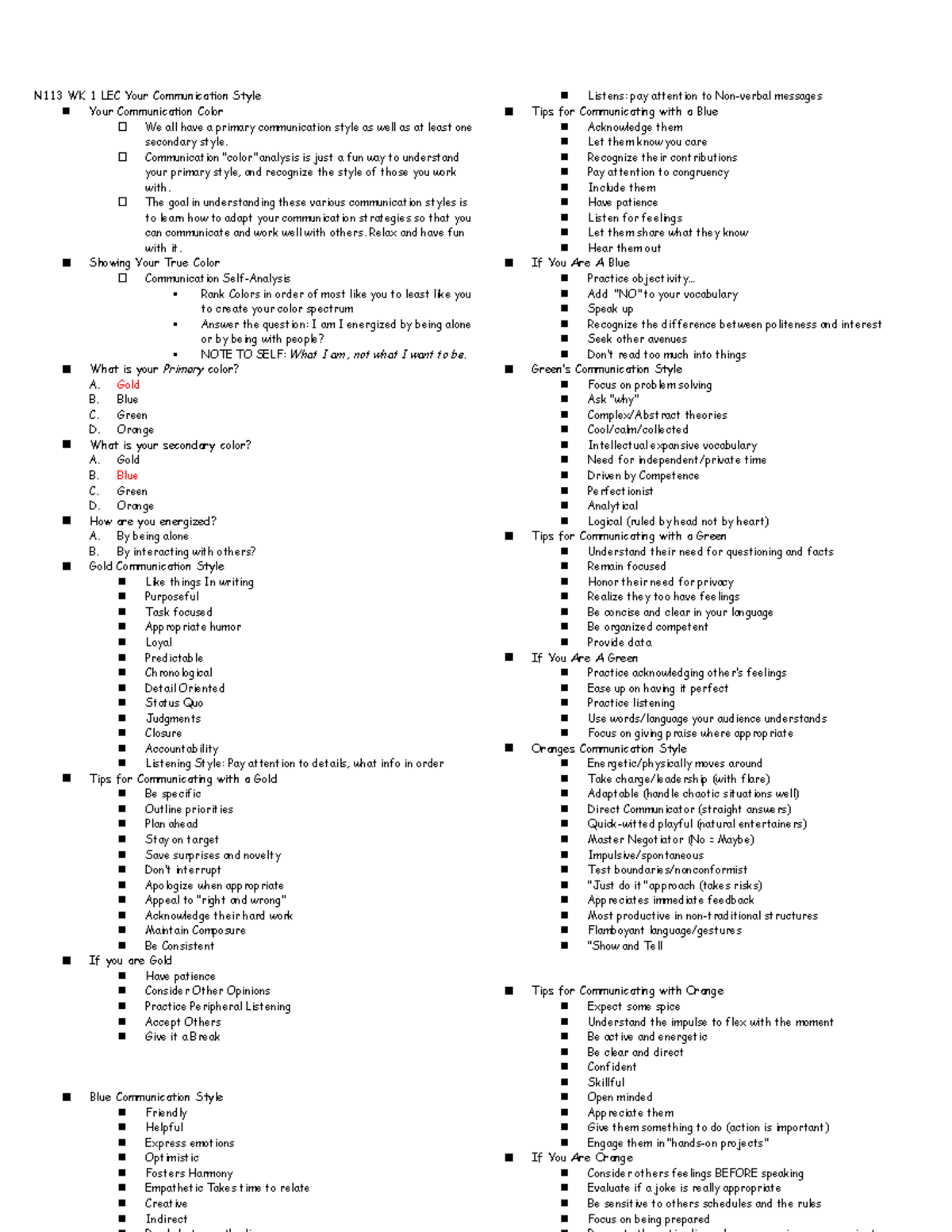 N113 WK1 Pre Class Reading Communication Color Analysis - N113 WK 1 LEC ...