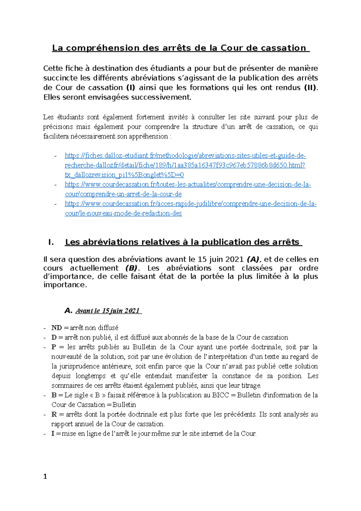 Fiche - La compréhension des arrêts de la Cour de cassation - La ...
