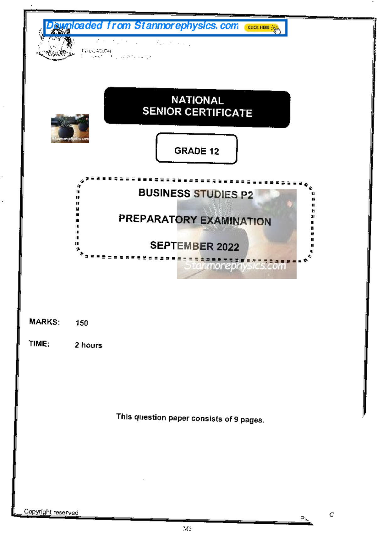 Business Studies Grade 12 SEPT 2022 P2 and Memo - Downloaded f rom St ...