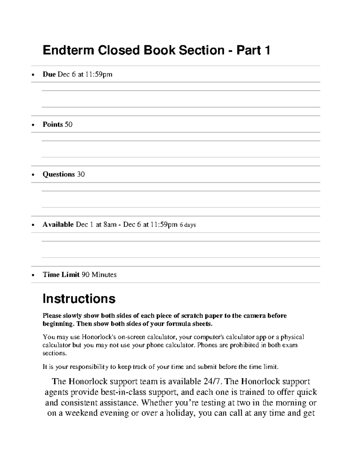 Endterm Closed Book Section - Then show both sides of your formula ...