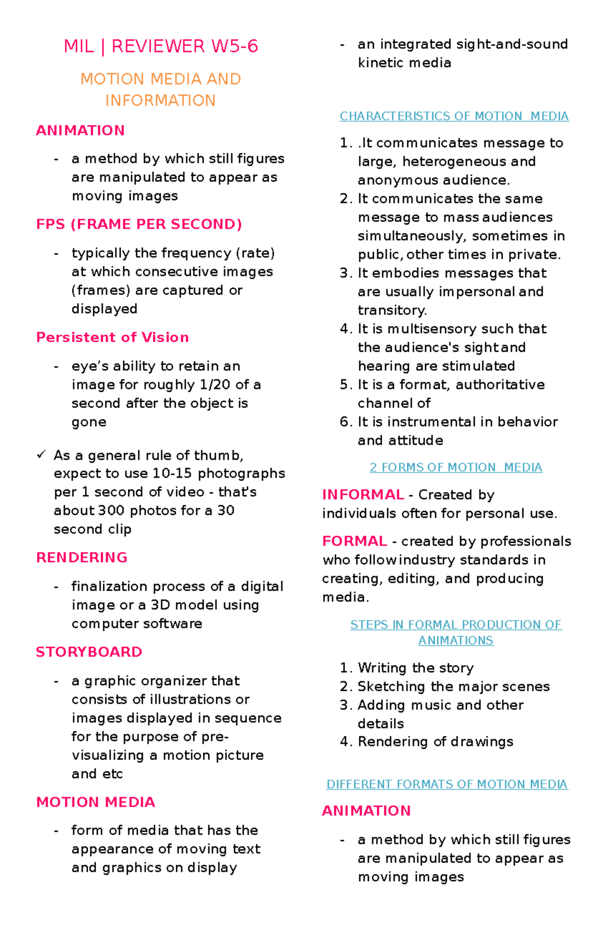 MIL W5-6 Motion Media - Notes - MIL | REVIEWER W5- MOTION MEDIA AND ...