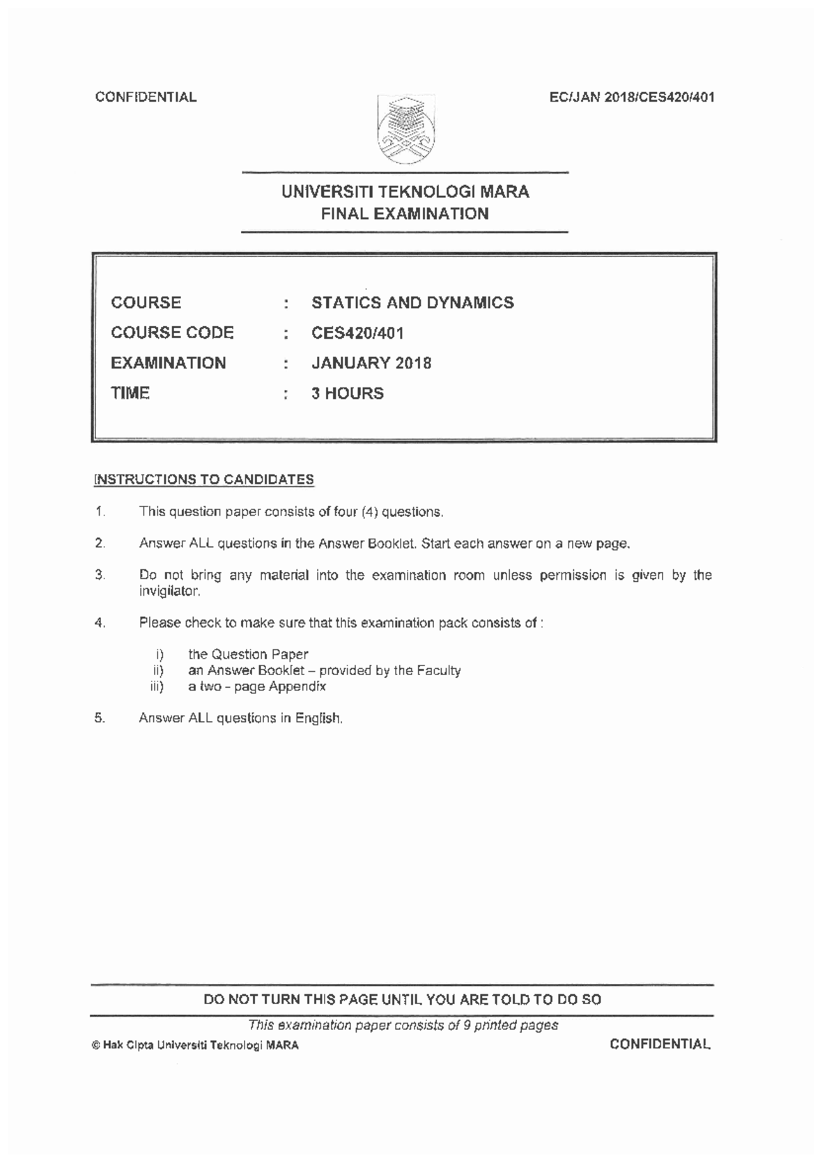 Faculty Civil Engineering 2018 Session 1 - Degree CES420 401 - Solid Mechanics - Studocu