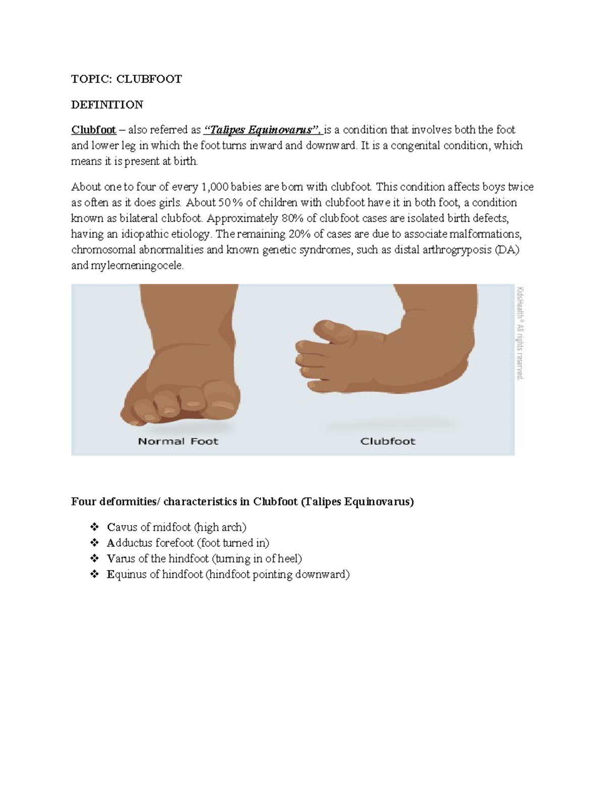 Clubfoot- Reporting - Read carefully - TOPIC: CLUBFOOT DEFINITION ...