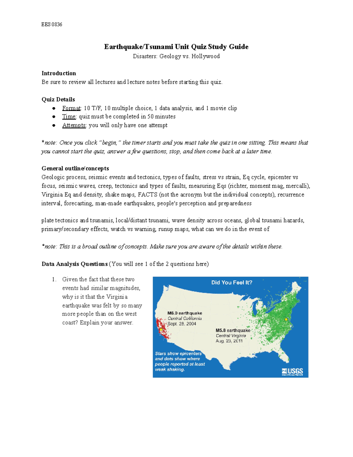 Earthquakes Tsunami Study Guide - EES 0836 Earthquake/Tsunami Unit Quiz ...