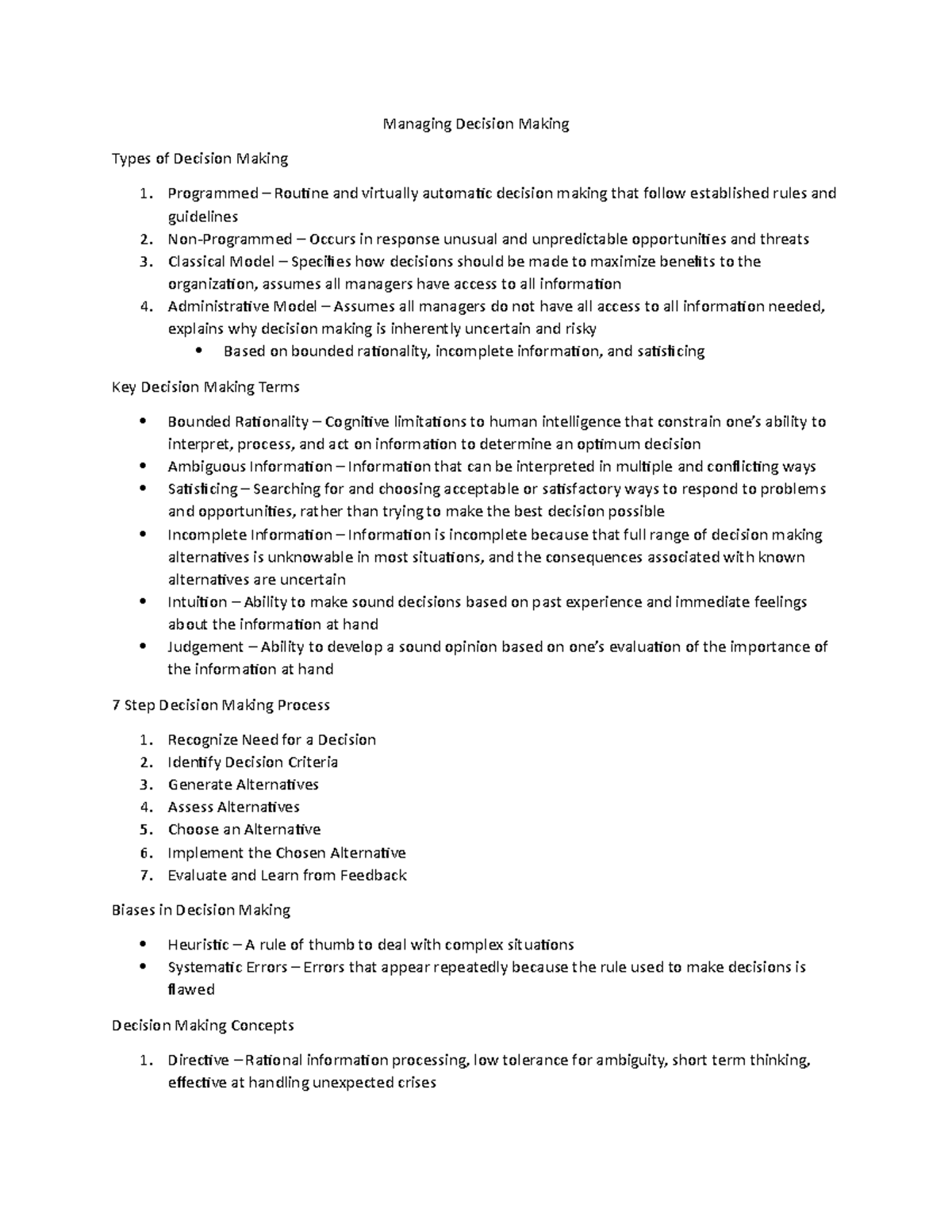 Managing Decision Making - Managing Decision Making Types of Decision ...