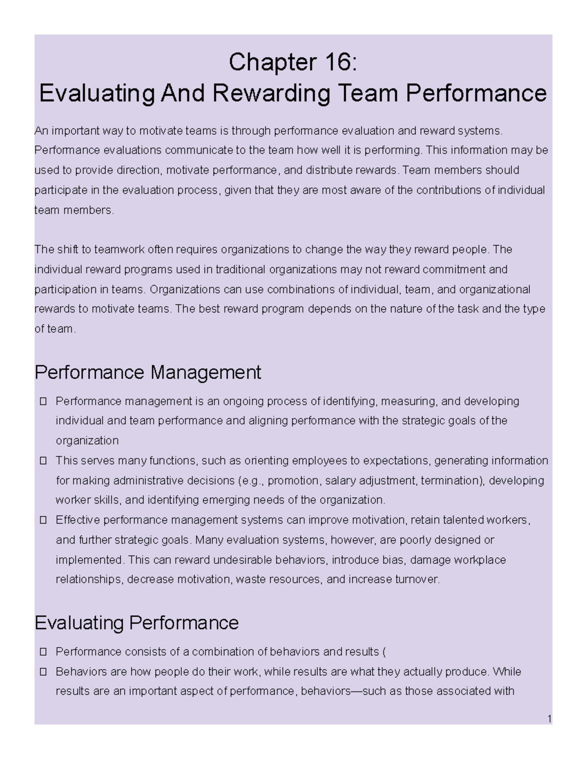 Chapter 16 Evaluating And Rewarding Team Performance - Performance ...