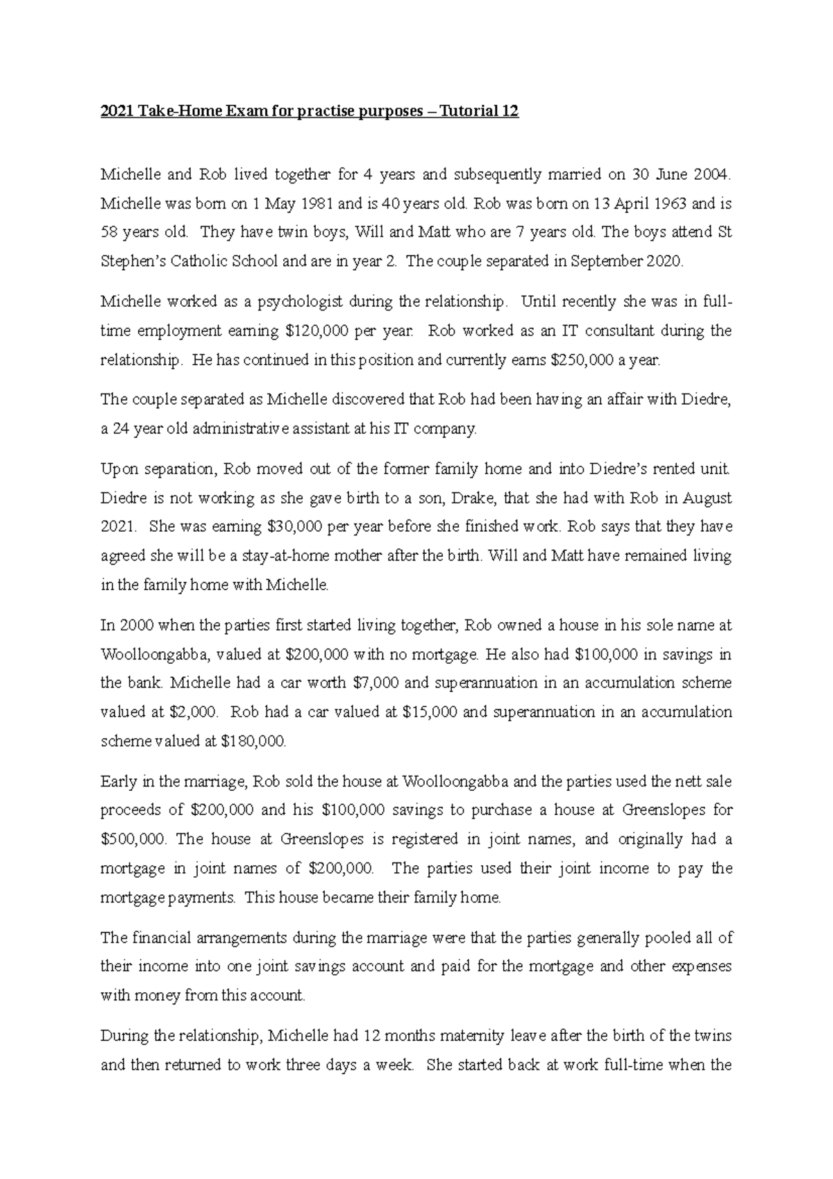 Week 12 Practice Take-home exam from 2021 - 2021 Take-Home Exam for practise purposes – Tutorial ...