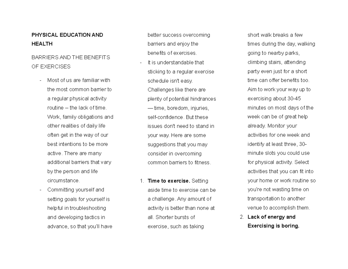 PE&H 2 - Lecture notes 2 - Physical Education - Studocu