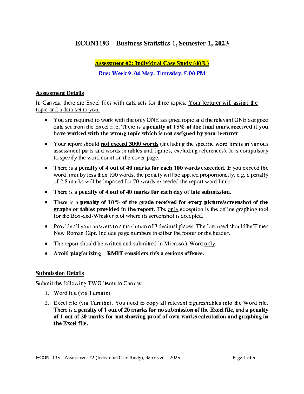 Assessment #2 2023A Topic 1 Energy (Instructions) - ECON1193 ...