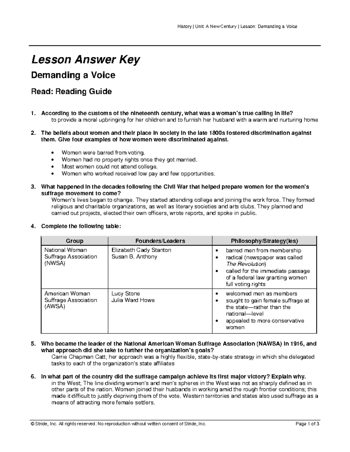 US History 12TH Grade Lesson KEY reading guides - History | Unit: A New ...