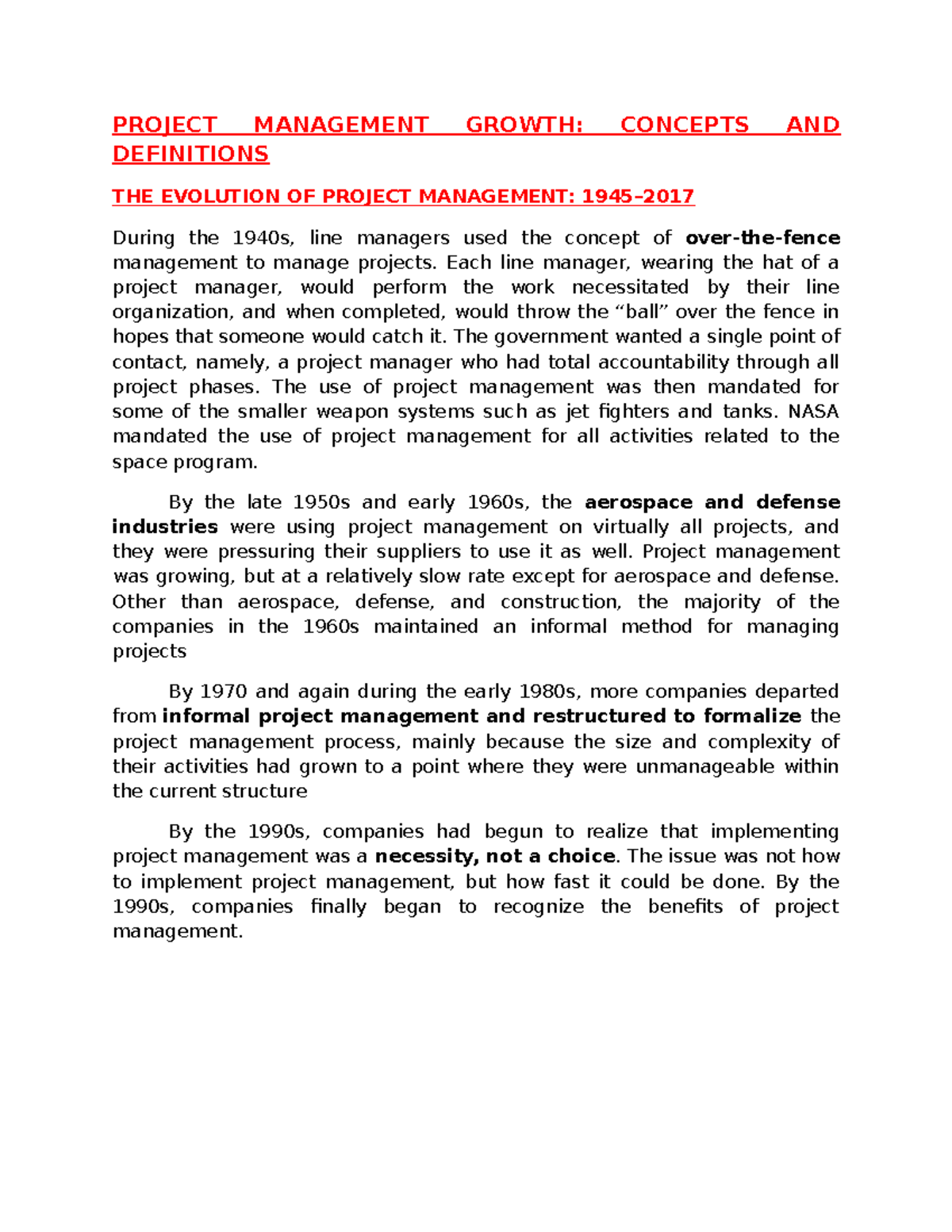 Unit1chapter 2 - Very important notes - PROJECT MANAGEMENT GROWTH ...