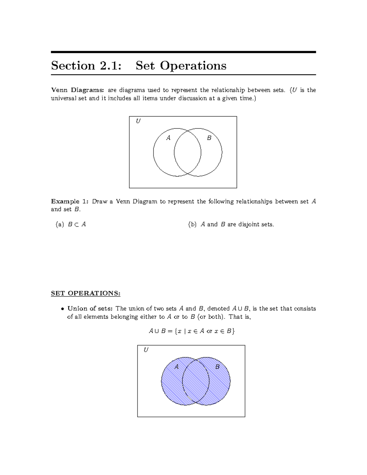 Set Operations - Venn Diagrams: are diagrams used to represent the ...
