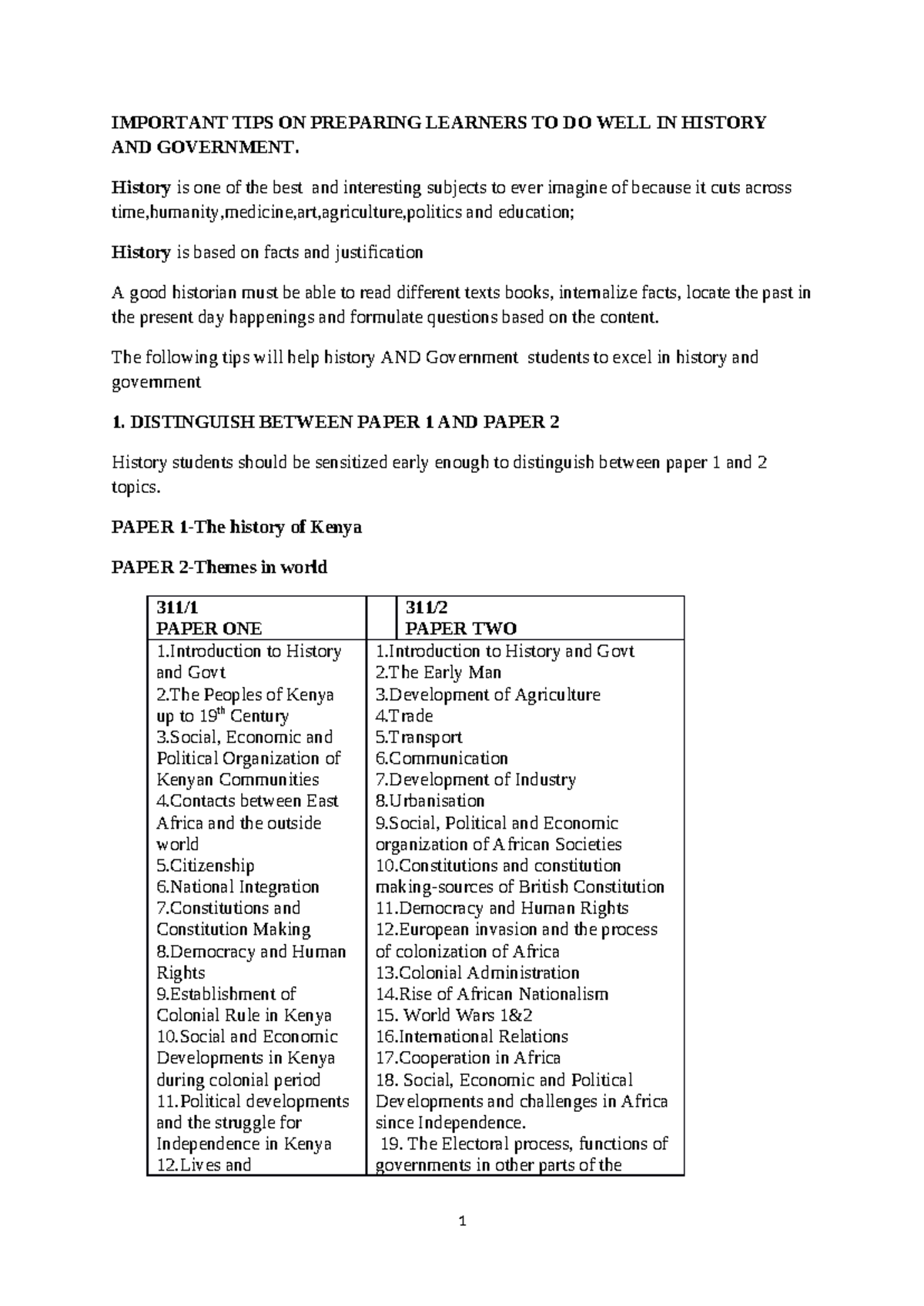 History revision tips - IMPORTANT TIPS ON PREPARING LEARNERS TO DO WELL ...