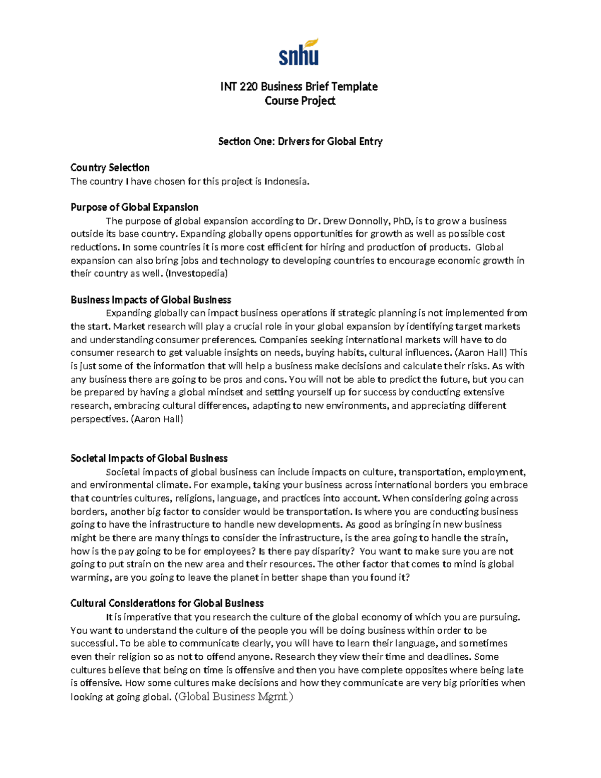 INT 220 Business Brief Template - INT 220 Business Brief Template ...