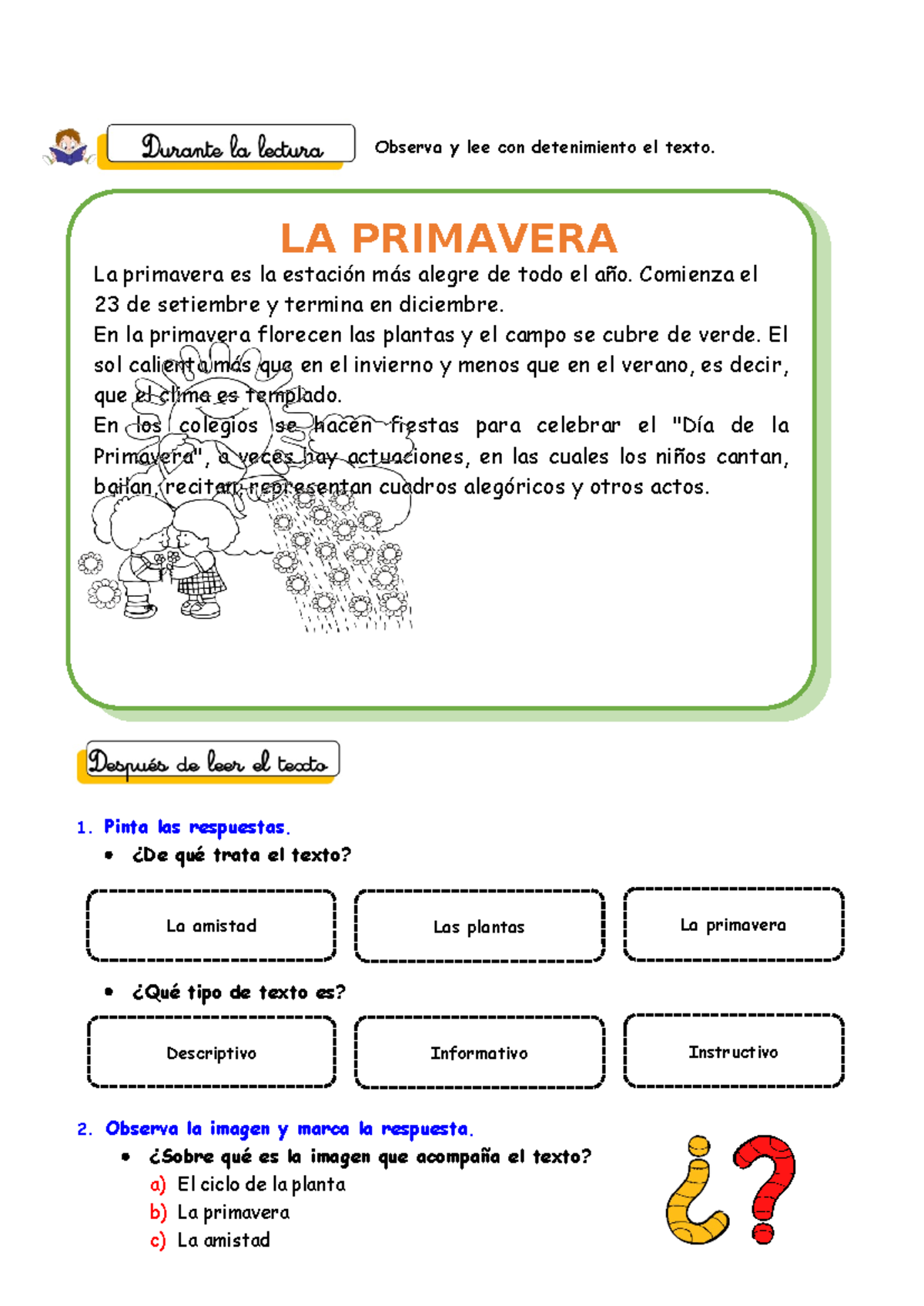 Ficha D4 PLAN Lector Leemos Sobre LA Primavera - 1. Pinta las ...