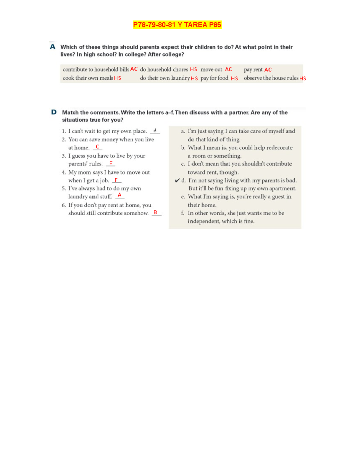 P78-79-80-81 y Tarea P85 - HS AC HS AC HS HS HS AC E F B A C FRANKLY TO ...