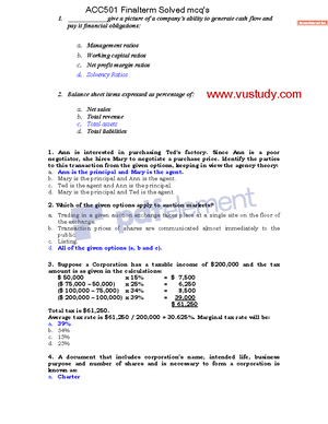 ACC501 All Solved MCQ Midterm - ACC 501 Solved MCQ'S For MID & Final Exam Which of the following ...