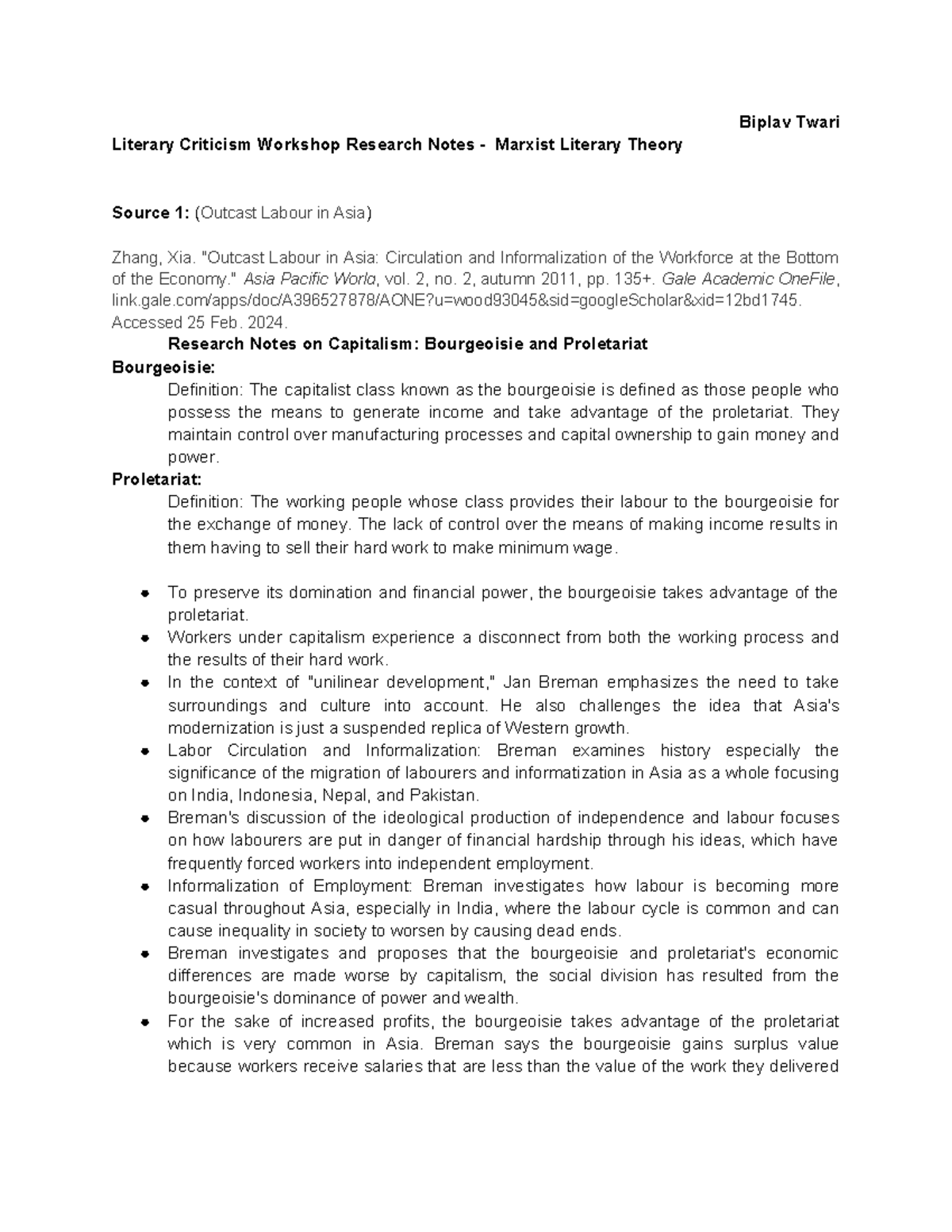 Literary Criticism Workshop Research Notes - Marxist Literary Theory ...