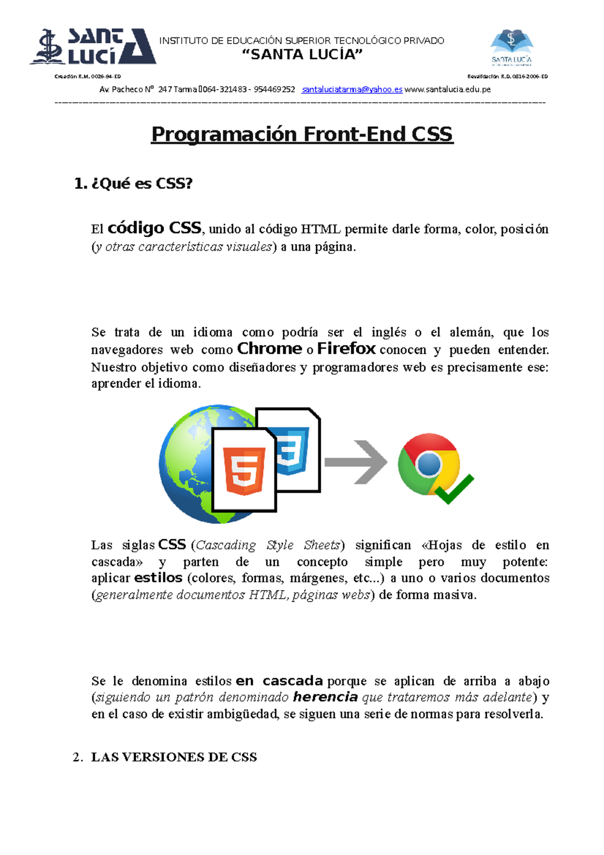 Que es Front End - CSS - “SANTA LUCÍA” Creación R. 0026-94-ED ...