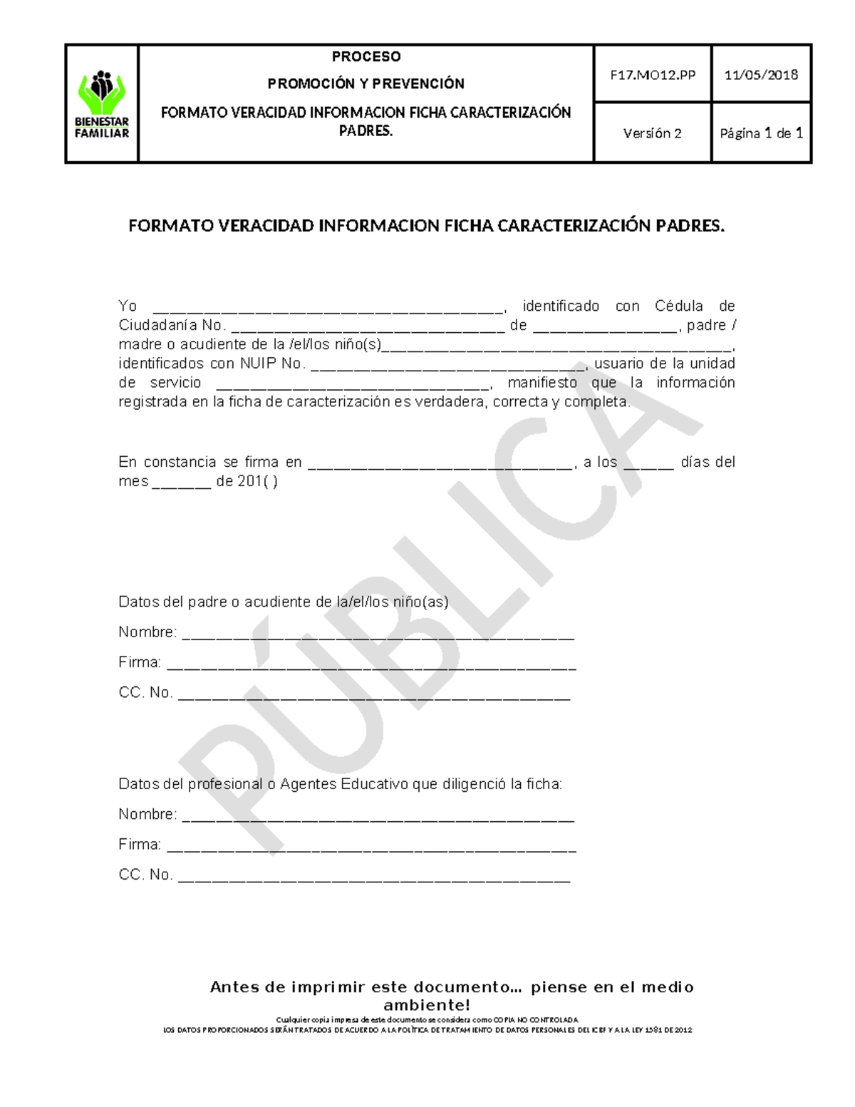 F17 - VERACIDAD - PROCESO PROMOCIÓN Y PREVENCIÓN FORMATO VERACIDAD ...