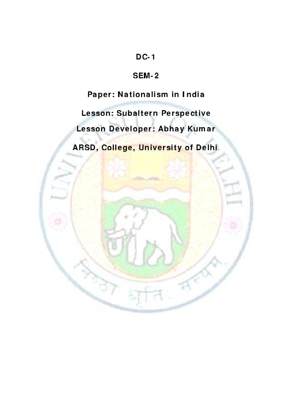 Subaltern Perspective - DC- SEM- Paper: Nationalism in India Lesson ...