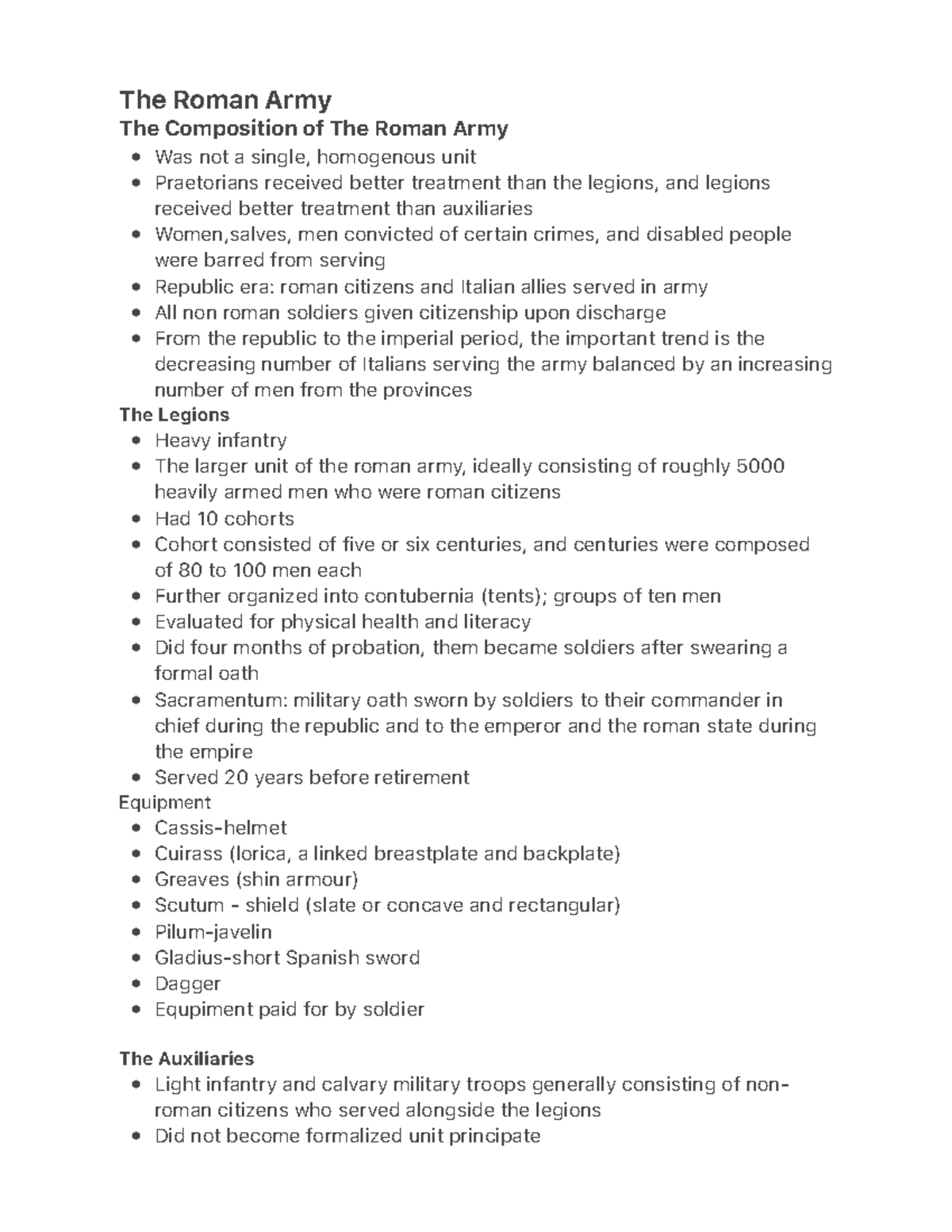 The Roman Army - The Roman Army The Composition of - Studocu