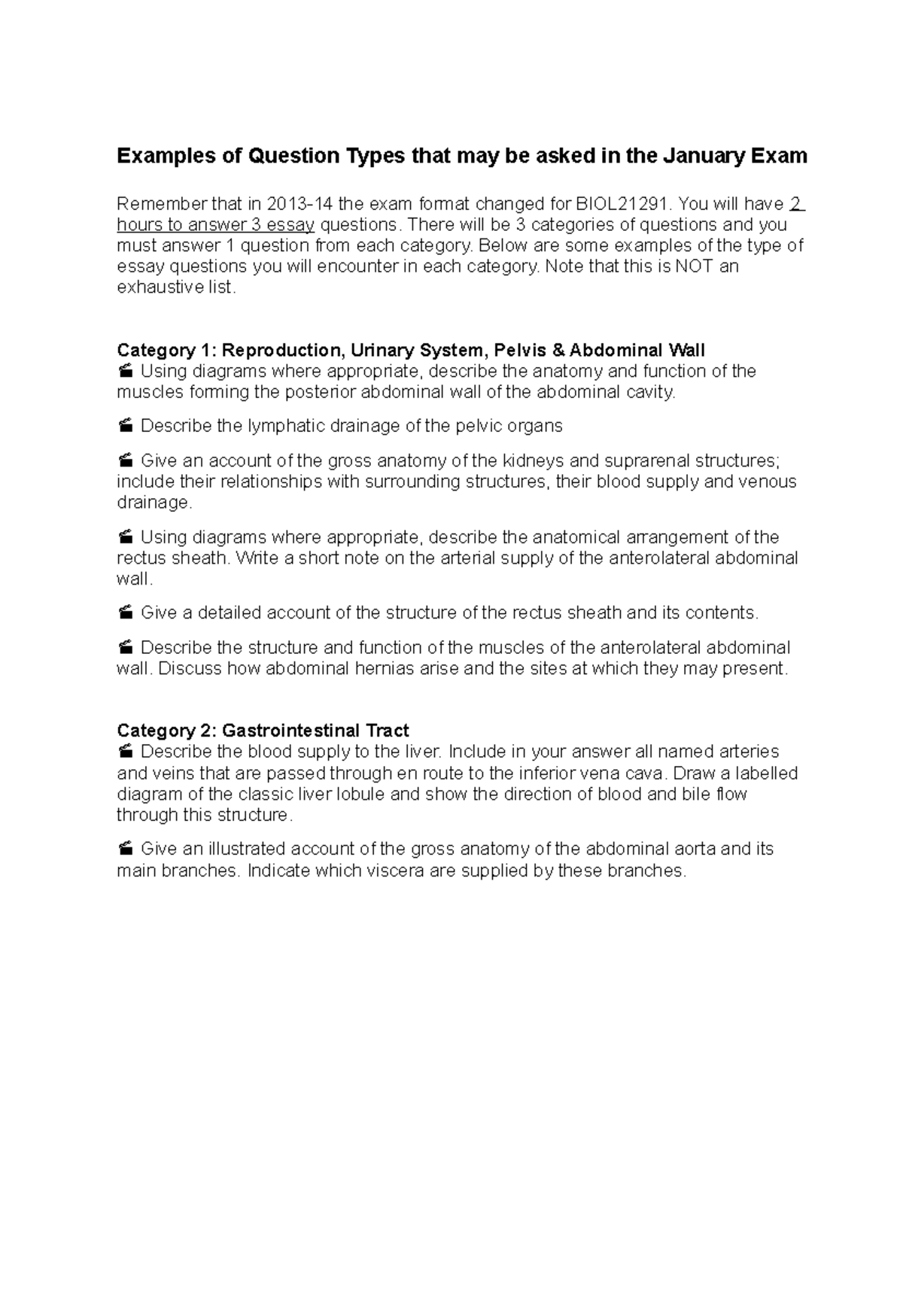 Examples of questions that may be asked in the January Exam - Examples ...