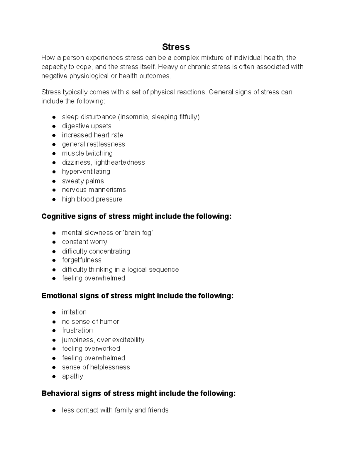 Stress - Stress How a person experiences stress can be a complex ...