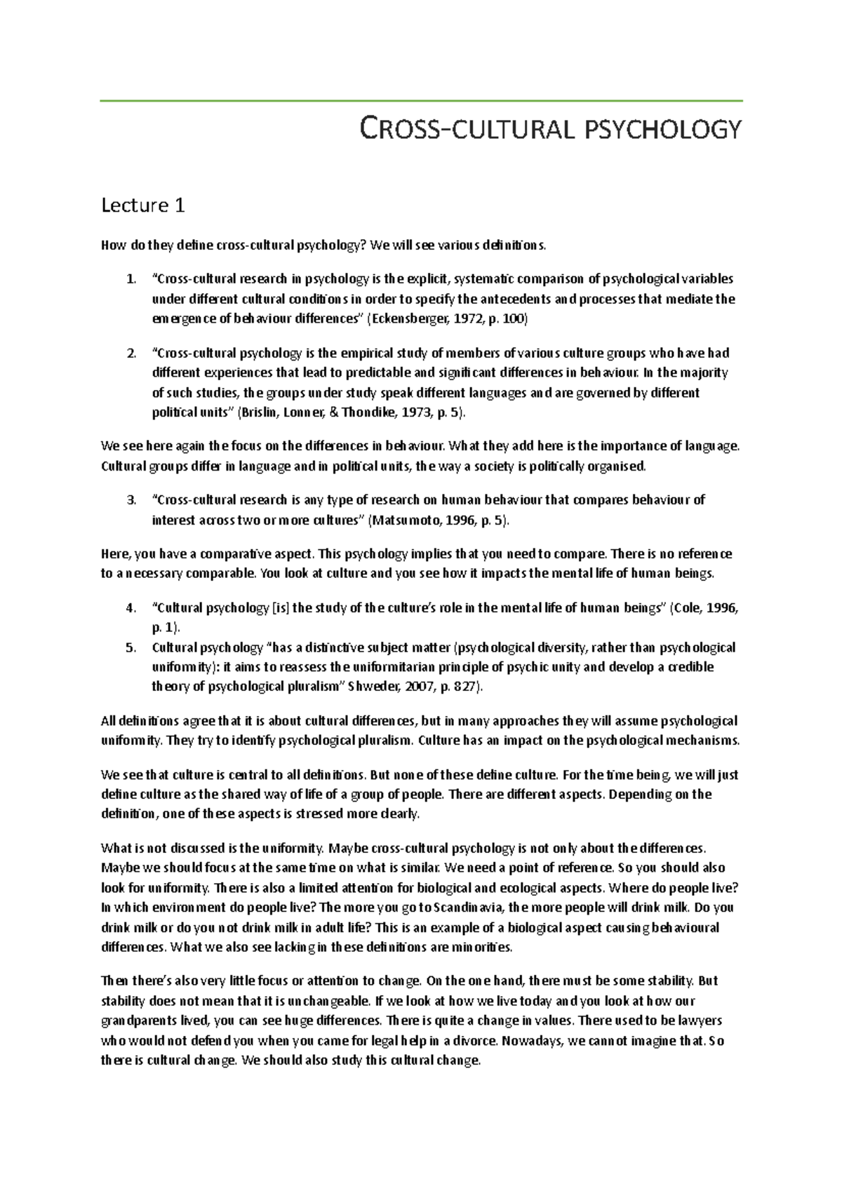 Cross-cultural psychology samenvatting - CROSS-CULTURAL PSYCHOLOGY ...