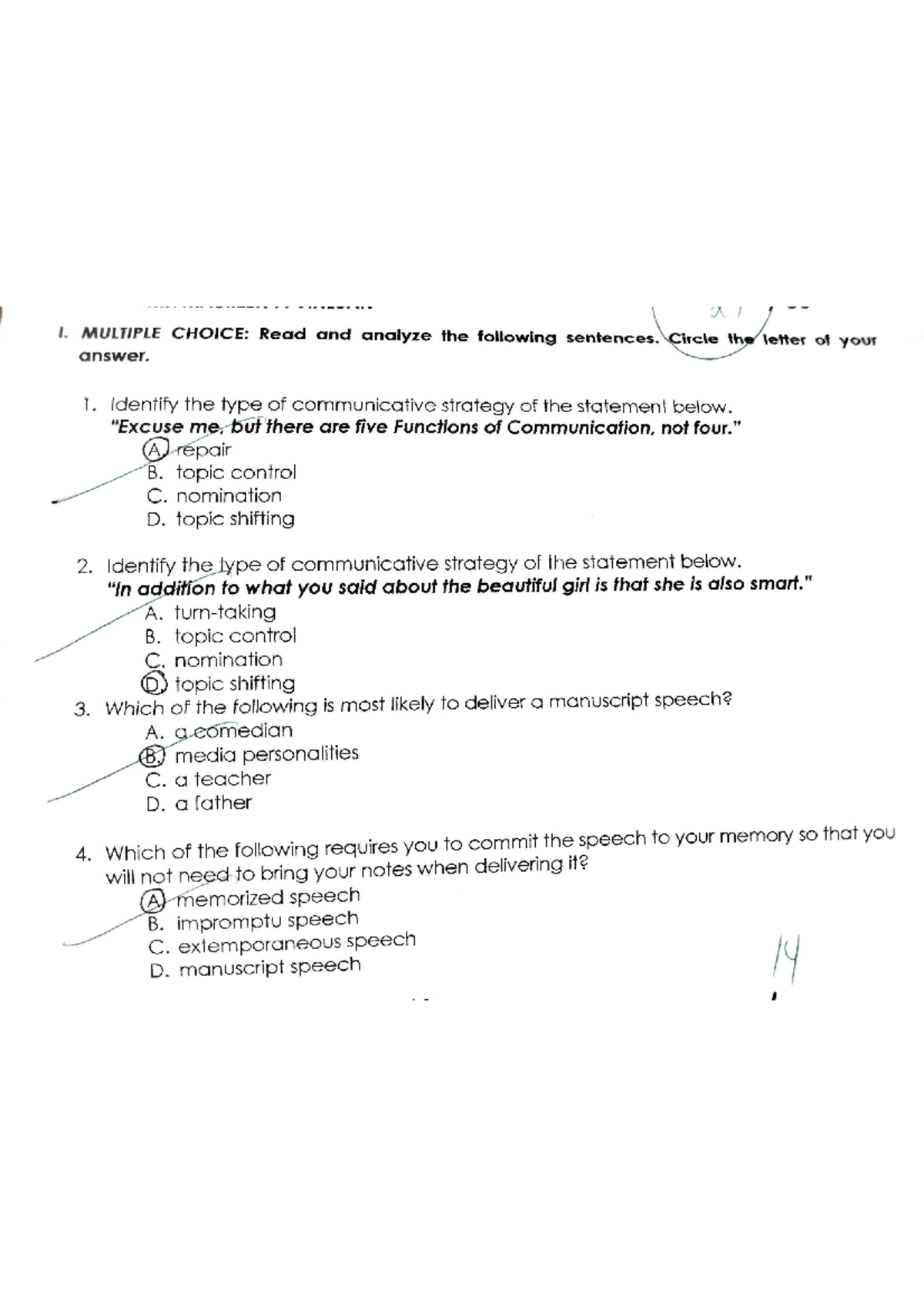 Topic Shifting - "In addition to what you said about the beautiful girl ...