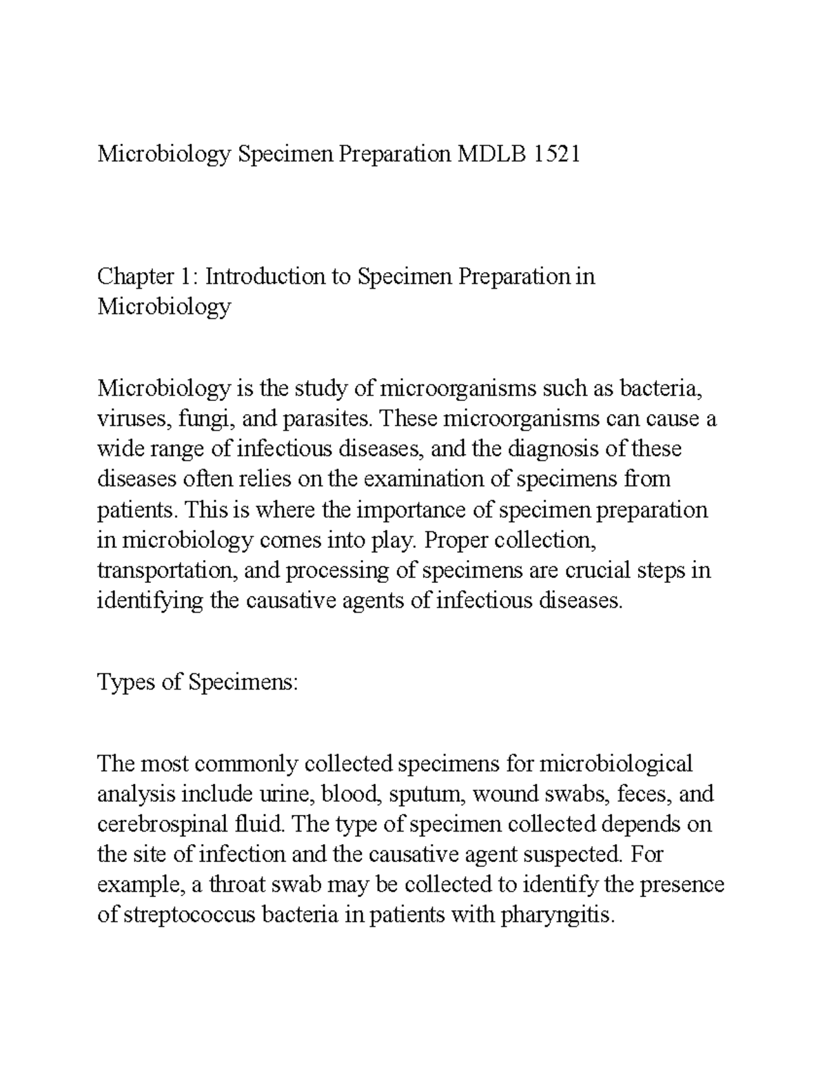 Microbiology Specimen Preparation MDLB 152 1 - These microorganisms can ...