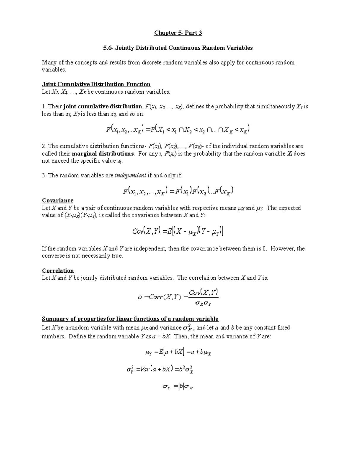 Newbold chapter 5 part3 - Chapter 5- Part 3 5- Jointly Distributed Continuous Random Variables ...